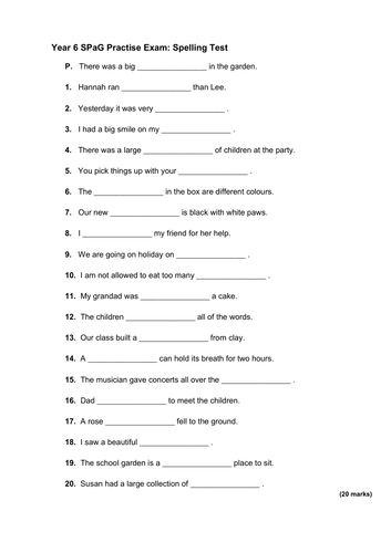 Y6 SPAG Practise Exam Questions | Teaching Resources