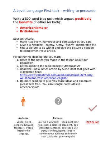 A Level English Language Induction bundle - Americanisms | Teaching ...