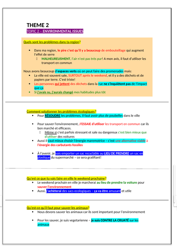 GCSE: AQA French Writing + Speaking Answers | Teaching Resources