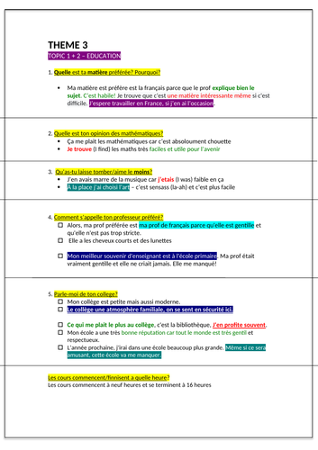 GCSE: AQA French Writing + Speaking Answers | Teaching Resources