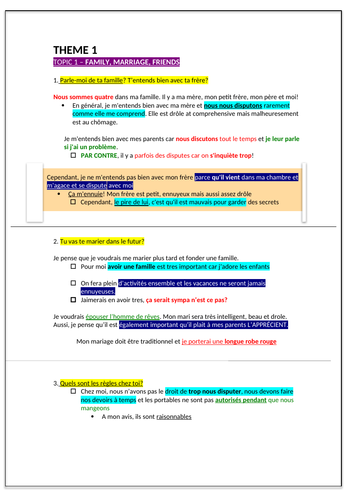 GCSE: AQA French Writing + Speaking Answers | Teaching Resources
