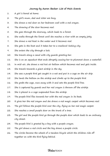 List of Main Events: Journey by Aaron Becker | Teaching Resources