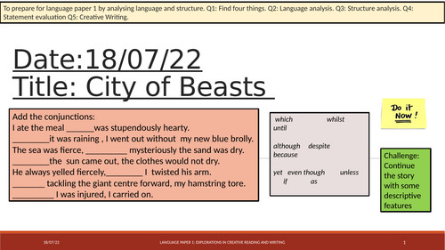 Language Paper 1 - 'City of Beasts' | Teaching Resources