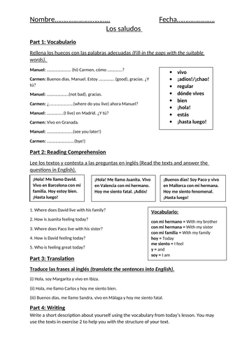 Beginners Spanish - Los saludos | Teaching Resources