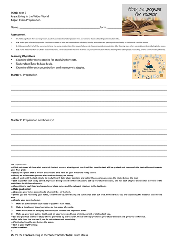 Exam Preparation - PSHE - Year 9 | Teaching Resources