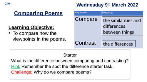 Comparing Poems | Teaching Resources
