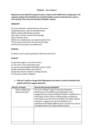 Macbeth Unit of Work (including revision activities) | Teaching Resources