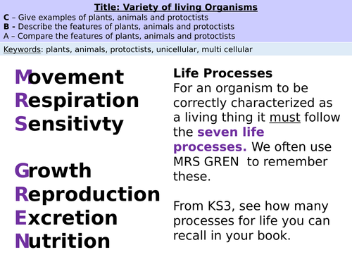 L1 to L3 - 1.1, 2.1 to 2.4 - Life Processes & Cells (IGCSE Biology ...