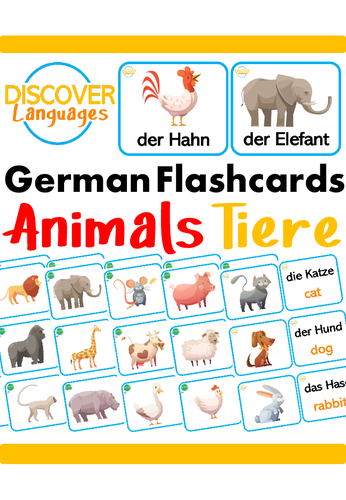 German Picture Flash Cards - Animals / Tiere | Teaching Resources