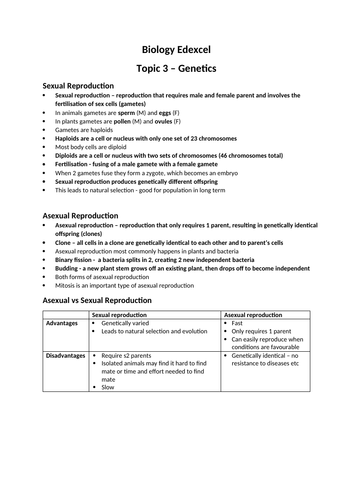 Edexcel Biology Topic 3 - Genetics | Teaching Resources