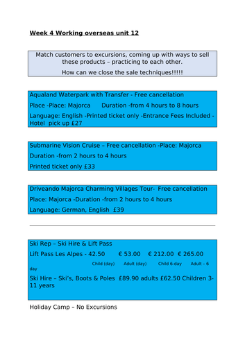 BTEC Travel & Tourism Unit 12 Working overseas Level 3 Outcome A ...