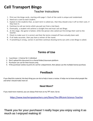 Cell Transport Bingo - Great for Review and Cover Lessons | Teaching ...