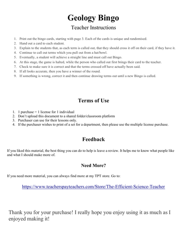 Geology Bingo - Great for Review and Cover Lessons | Teaching Resources