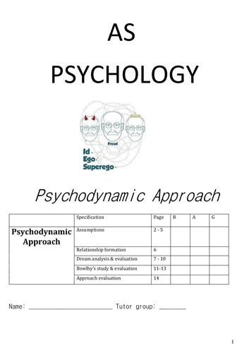 WJEC Psychology Unit 1: Psychodynamic approach booklet | Teaching Resources
