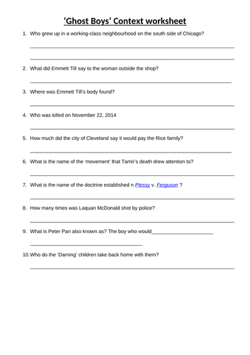 Ghost Boys KS3 | Teaching Resources