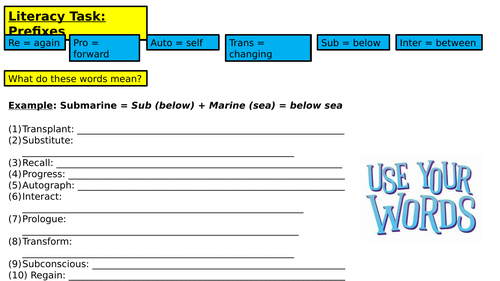 Literacy: Prefix Starter Tasks | Teaching Resources