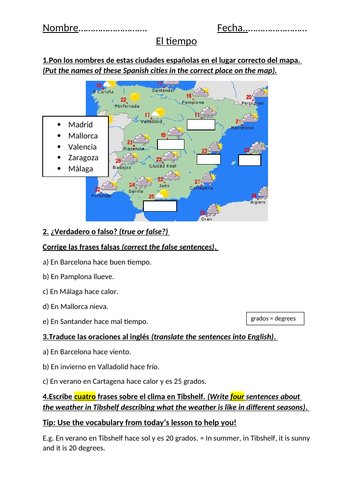 Beginners Spanish - Weather (El tiempo) | Teaching Resources