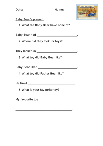 Baby Bear's Present (PM Level 10) Comprehension | Teaching Resources