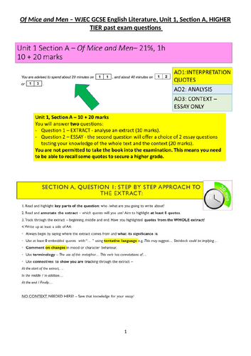 'Of Mice and Men' GCSE Exam Practice , incl. writing frames. | Teaching ...