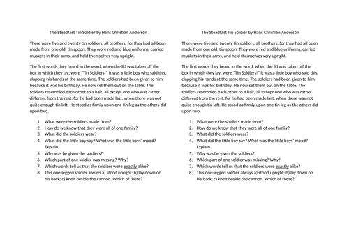 The Steadfast Tin Soldier by Hans Christian Anderson | Teaching Resources