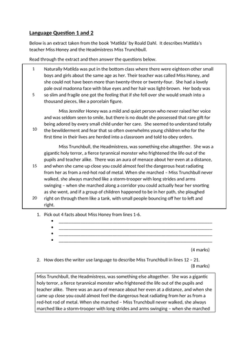Language Paper 1 Worksheets Q1,Q2 and Q4 | Teaching Resources