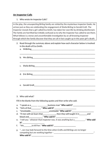'An Inspector Calls' Revision | Teaching Resources