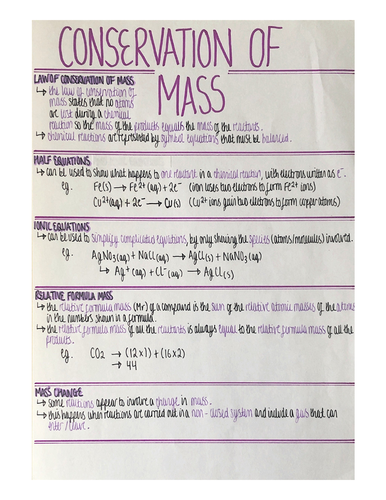 Conservation of Mass (Quantitative) Revision Poster [AQA GCSE Chemistry ...