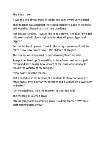 Phonics story for Key Stage 2 plus The Show ow | Teaching Resources