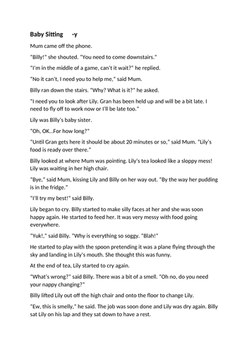Phonics Story for Key stage 2 plus Babysitting -y | Teaching Resources