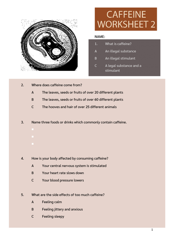 Caffeine Worksheets (healthy eating) UK | Teaching Resources