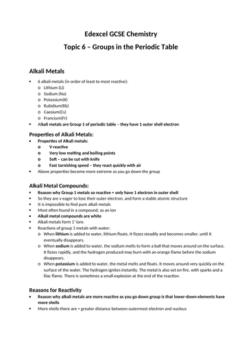 Edexcel Chemistry Topic 6-Periodic Groups | Teaching Resources