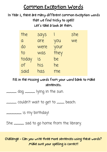 Year 1 Resource - Common Exception Words | Teaching Resources