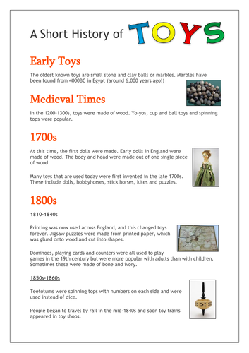 History of Toys - Whole Class Reading Session! | Teaching Resources