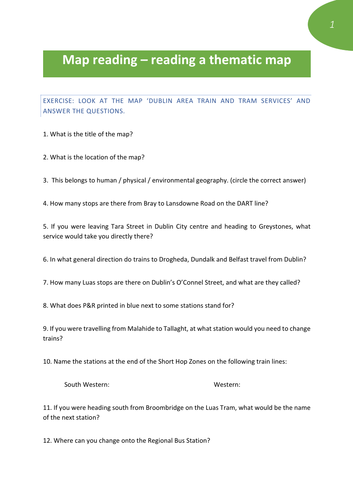 Map reading - a thematic map | Teaching Resources