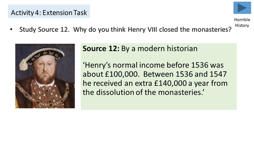 Dissolution of the Monasteries Source Analysis | Teaching Resources