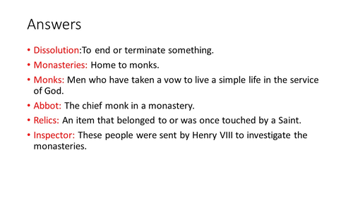 Dissolution of the Monasteries Source Analysis | Teaching Resources