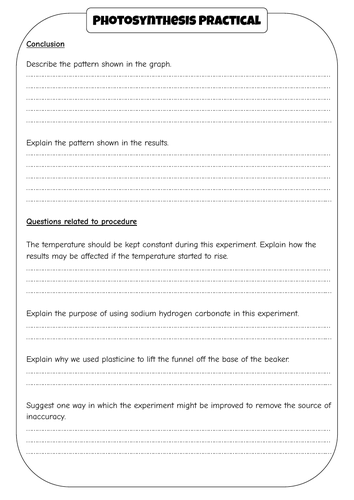 Light intensity and the rate of Photosynthesis Lab Activity | Teaching ...