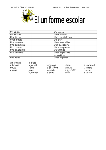 Theme 3 | GCSE Spanish | School Uniform | Teaching Resources