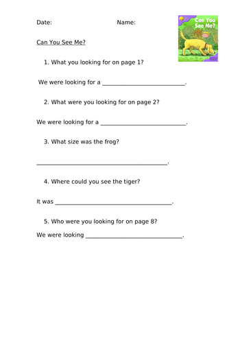 Can you see me? (ORT Level 1+) Comprehension | Teaching Resources
