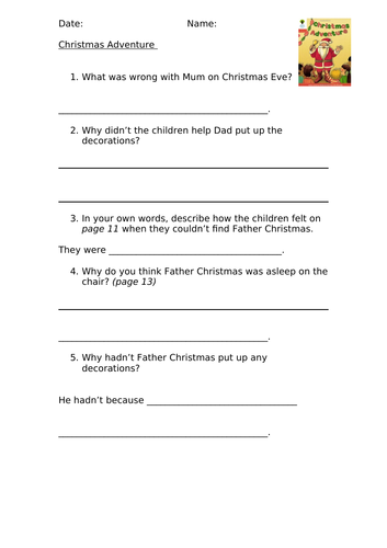 Christmas Adventure (ORT Level 6) Comprehension | Teaching Resources