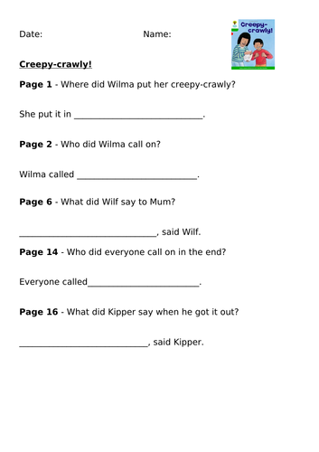 Creepy-crawly (ORT Level 2) Comprehension | Teaching Resources