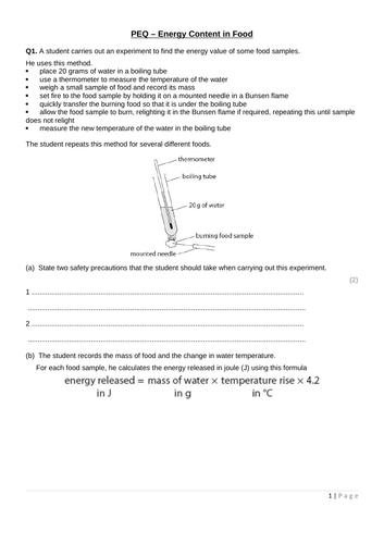 L5 to L7 - 2.33B - Calorimetry & Energy in Food Practical (IGCSE ...