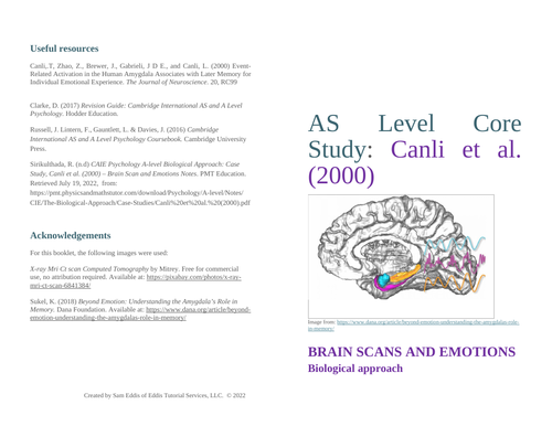 AS Level Psychology Canli et al (2000) | Teaching Resources