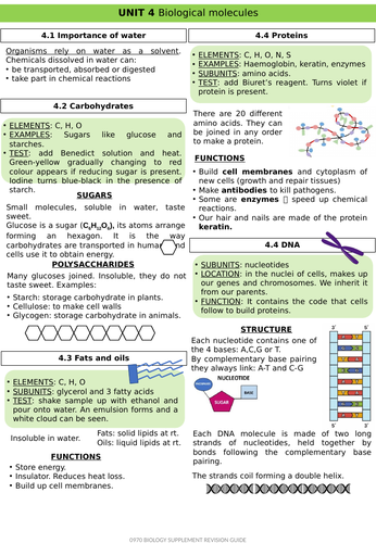 Biomolecules & Enzymes GCSE REVISION GUIDE | Teaching Resources