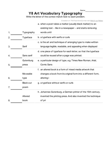 KS3 Art & Design: AFL checklist and vocabulary Term 3 | Teaching Resources
