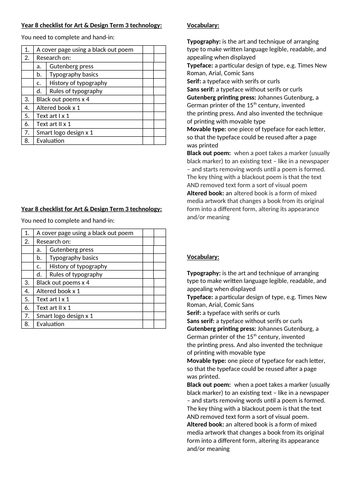 KS3 Art & Design: AFL checklist and vocabulary Term 3 | Teaching Resources