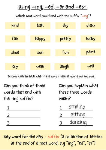 Year 1 Resources - Using the -ing, -ed, -er and -est suffix | Teaching ...