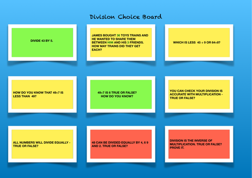 Division choice board | Teaching Resources