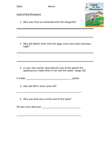 Land of the Dinosaurs (ORT Level 6) Comprehension | Teaching Resources