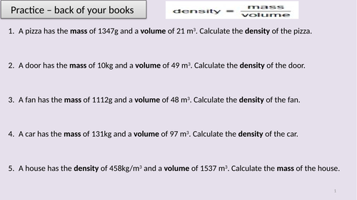States of matter, changes of state, density, physical/chemical changes ...